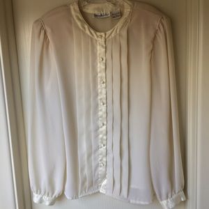 Vintage | Tops | Vtg Long Sleeve Button Up Pleated Blouse | Poshmark